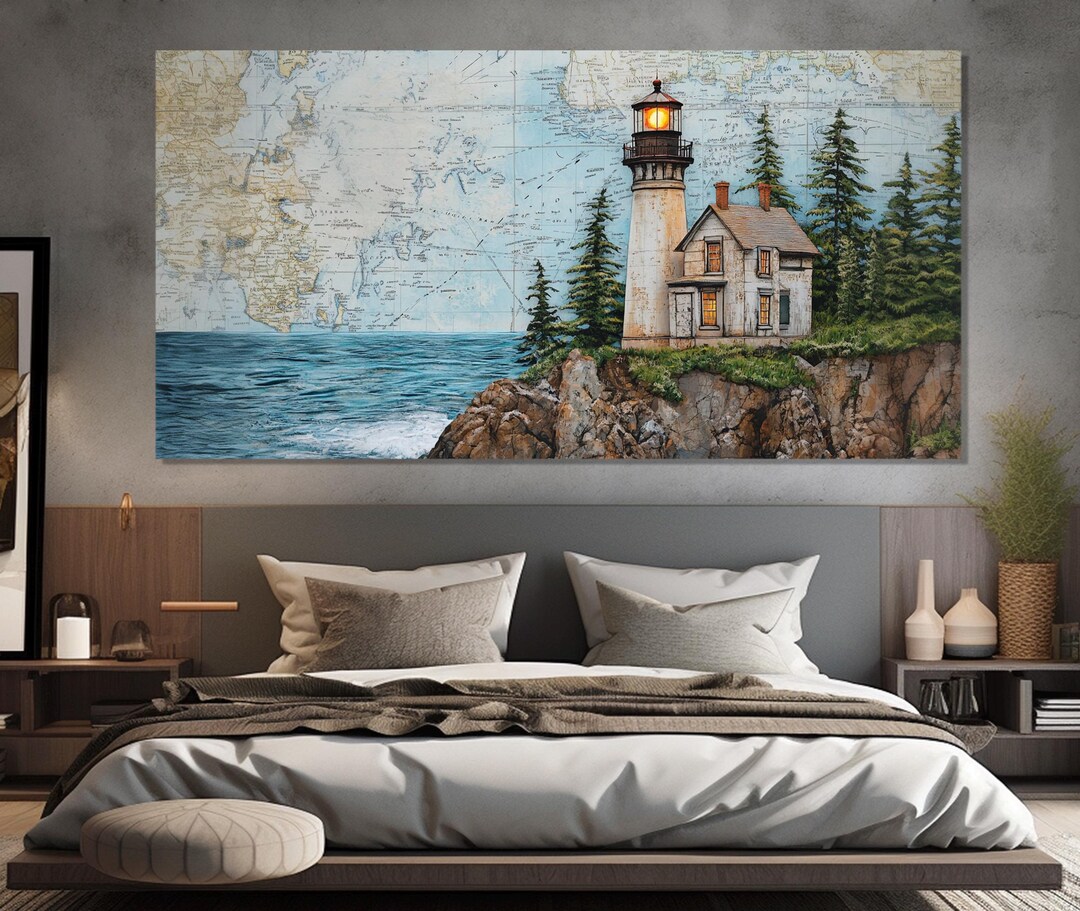 Old Lighthouse on Retro Map Background Canvas Print, Sailor Gift ...
