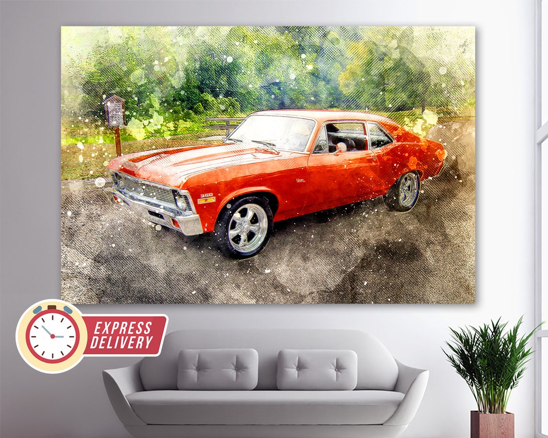 Vintage Chevy Nova Canvas Print, Chevrolet Print, Muscle Car Wall Art ...