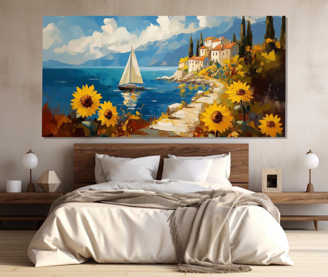 Alpine Lake Painting Printed on Canvas, Scenic Lake Como Landscape ...