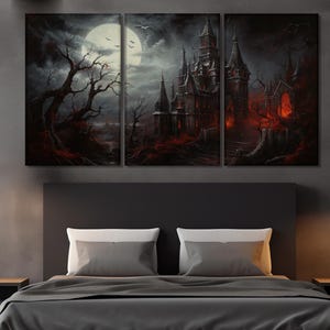 Mystical Full Moon Over Gothic Vampire Castle Painting Printed on ...