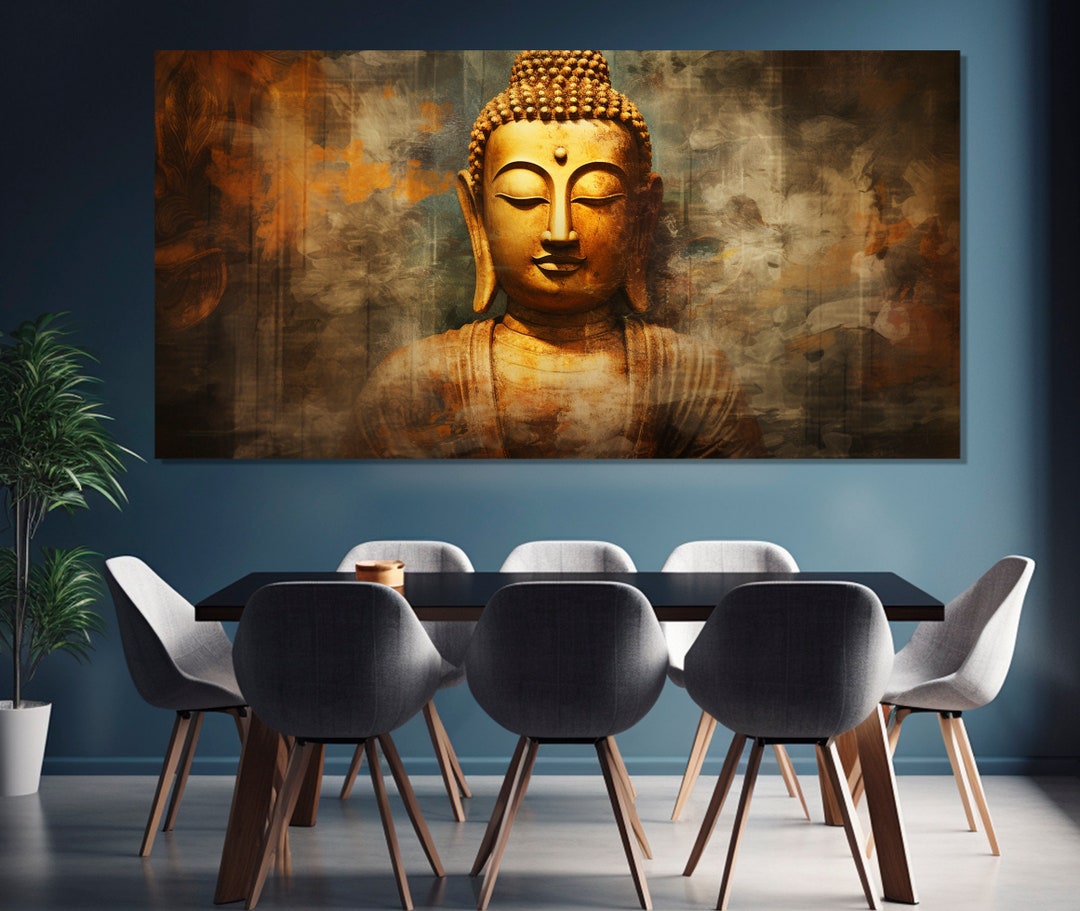 Buddha Statue Painting Printed on Canvas, Large Buddha Canvas Art ...
