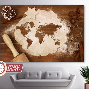 Cookie Dough Cut World Map Canvas Print Cook Gift Modern - Etsy