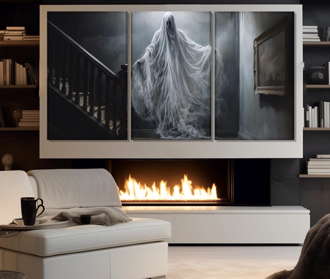 Ghost on Stairs Canvas Print, Horror Wall Decor, Dark Academia Wall Art ...