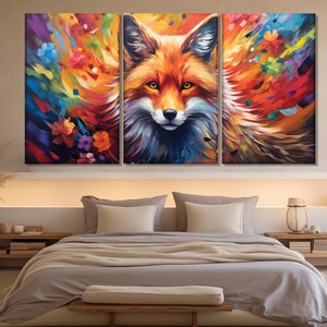 Majestic Fox Painting Printed on Canvas, Abstract Fox Canvas Print, Fox ...