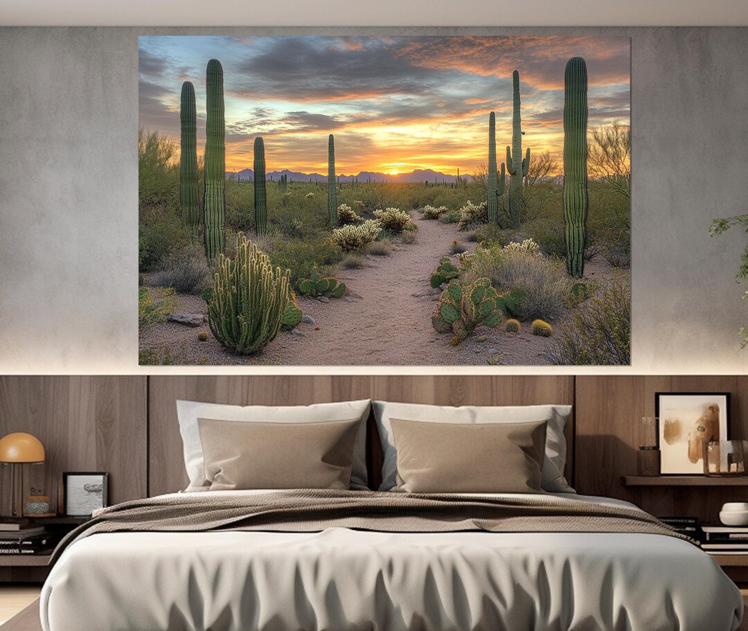 Arizona Desert Sunset Neutral Tones Canvas Print, Cacti in Arizona ...