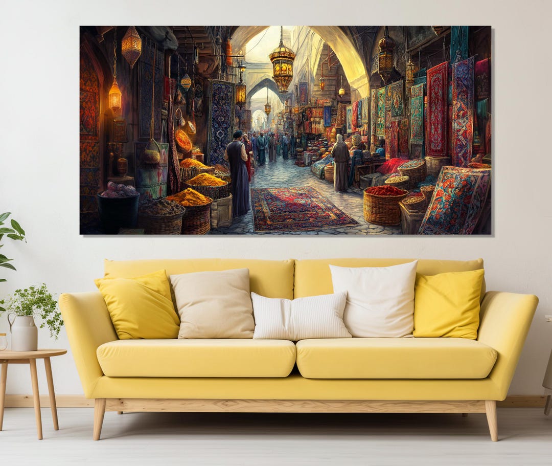 Ancient Persian Bazaar Painting Printed on Canvas, Oriental Painting ...