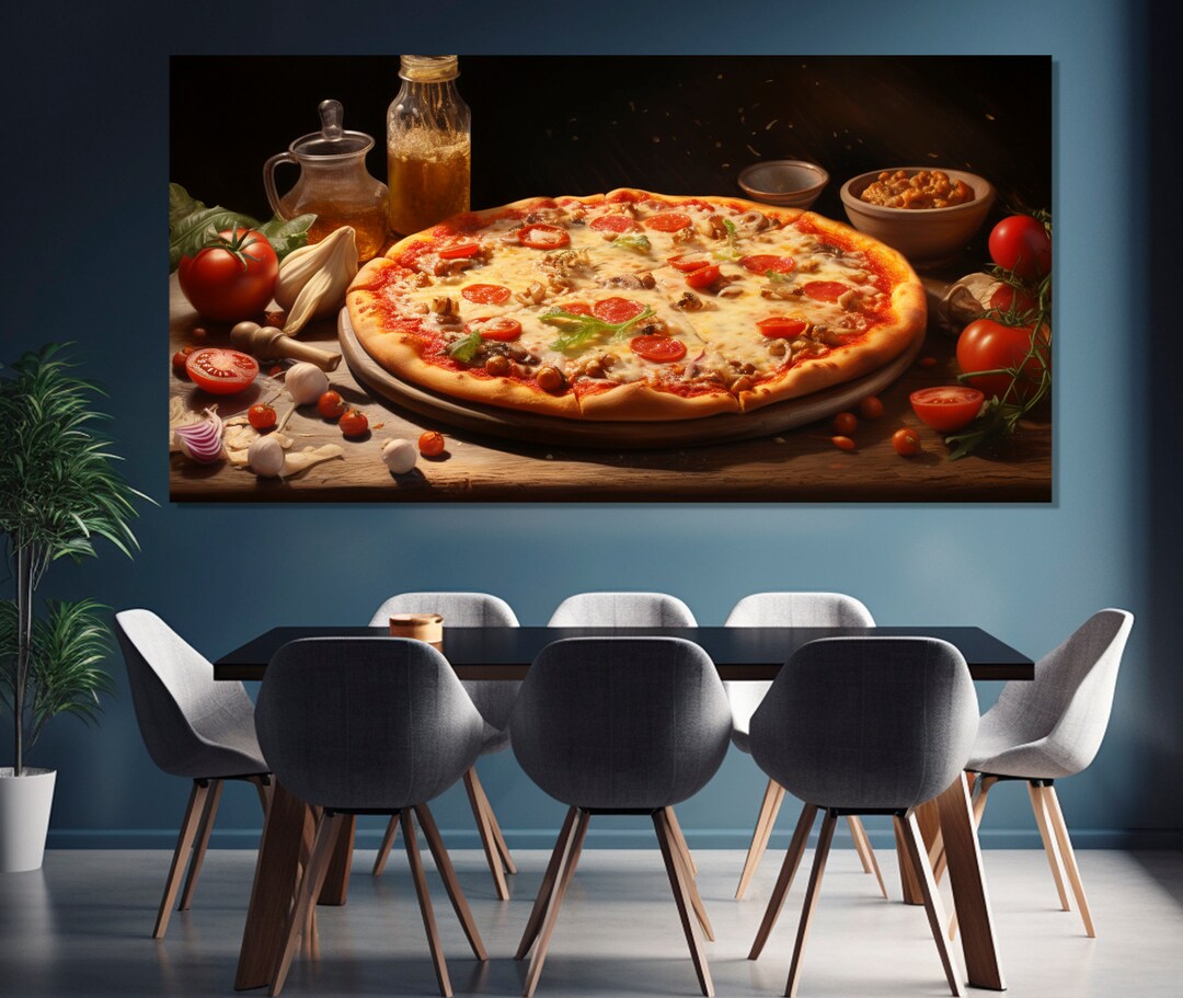 Large Pizza Painting Printed on Canvas, Pizza Wall Decor, Kitchen Wall ...