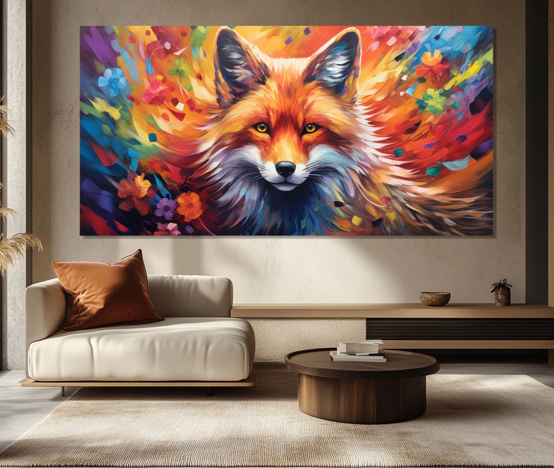 Majestic Fox Painting Printed on Canvas, Abstract Fox Canvas Print, Fox ...