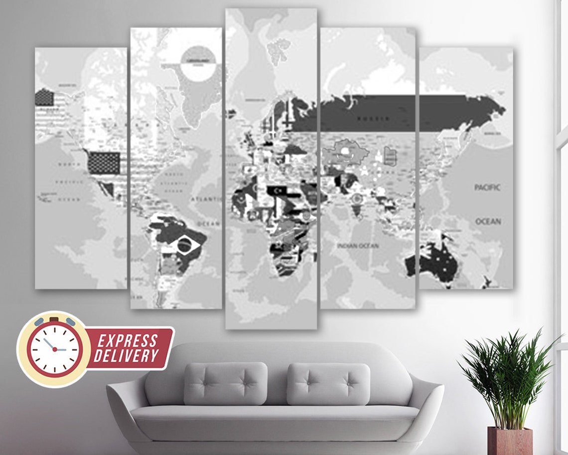 Modern Style World Map Made From Country Flags Canvas Print | Etsy
