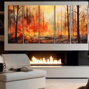 Forest Fire Painting Printed on Canvas, Firefighter Gift, Firefighter ...
