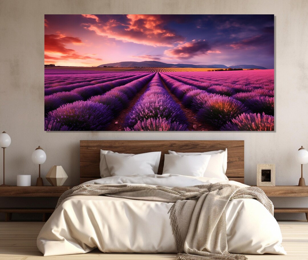 Scenic Lavender Field Canvas Print, Lavender Painting, Lavender Field ...