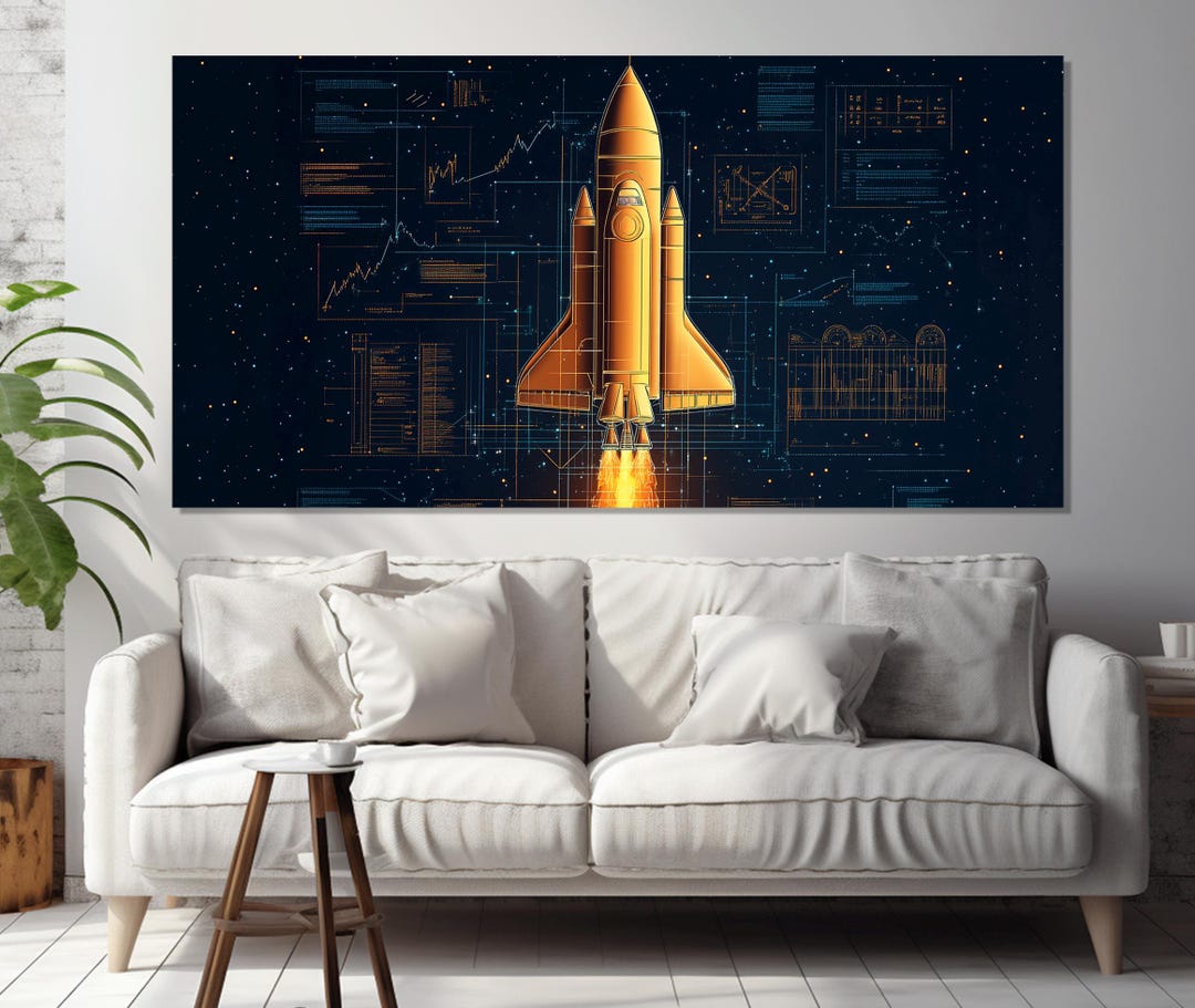 Abstract Rocket Liftoff Sketch Canvas Print, Rocket Canvas Print ...