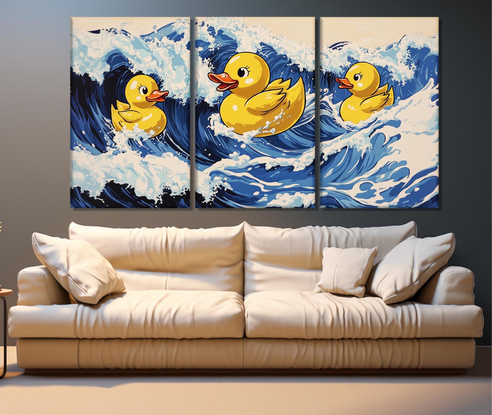 Rubber Ducks Surfing on the Waves Hokusai Style Painting Printed on ...