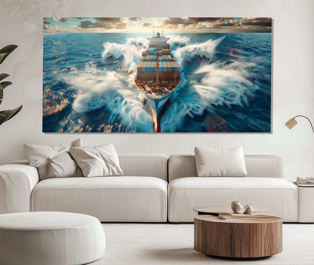 Cargo Ship Painting Printed on Canvas, Container Ship Painting, Cargo ...