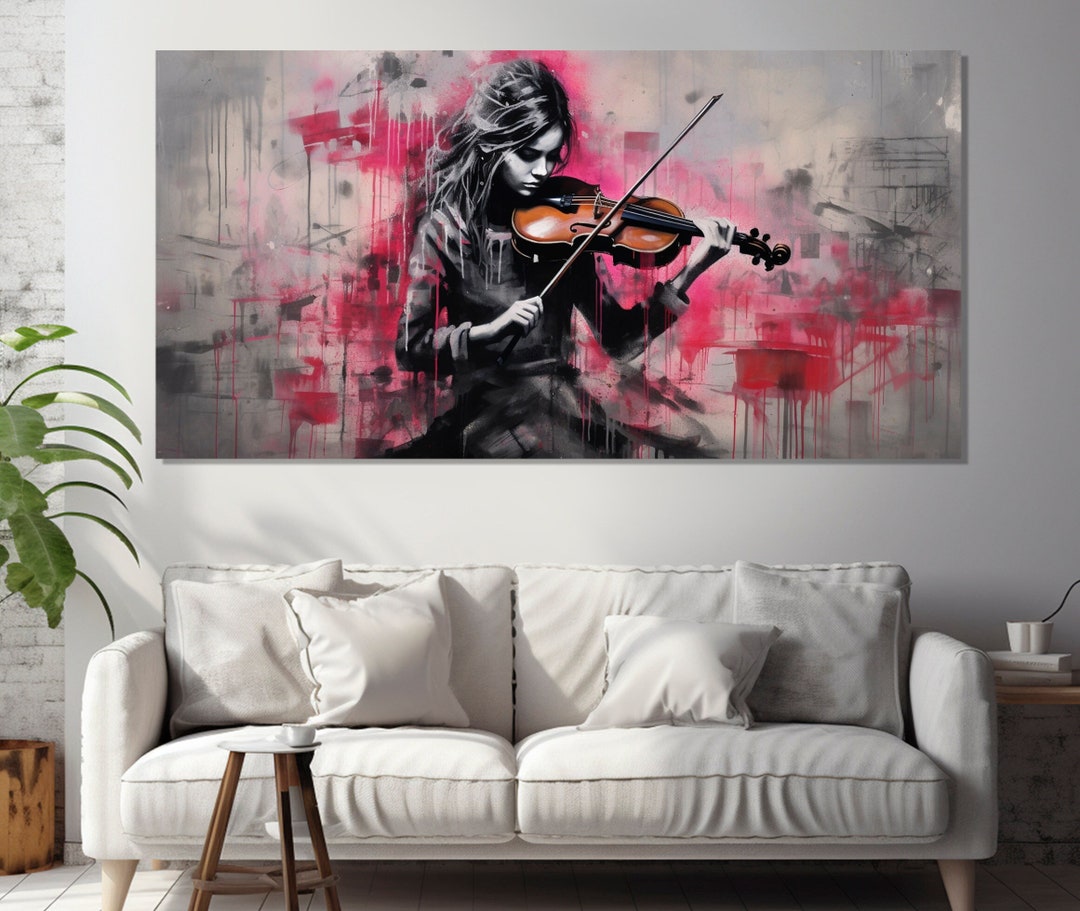 Abstract Street Musician Graffiti Canvas Print, Girl Violinist Painting ...