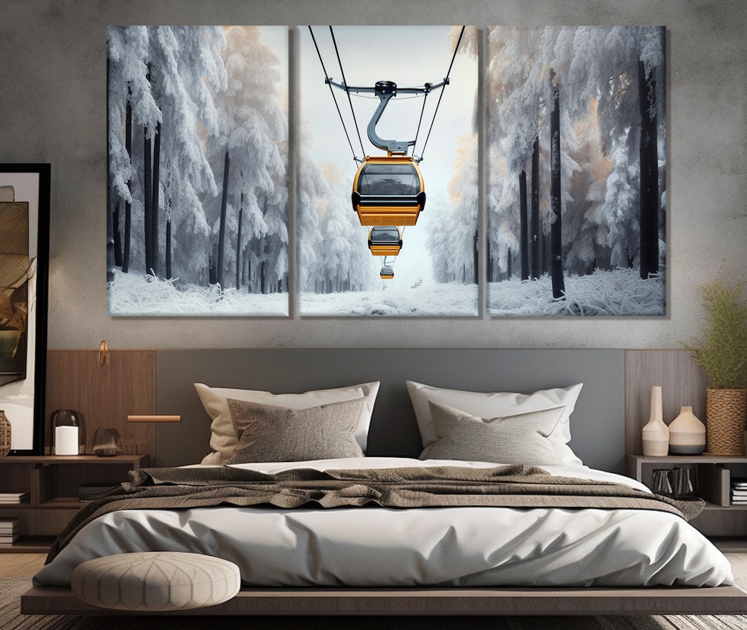 Ski Lift Painting Printed on Canvas, Winter Resort Wall Art, Cable Car ...