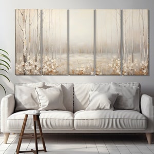 Soft Tones Forest Painting Printed on Canvas, Birch Grove Canvas Print ...