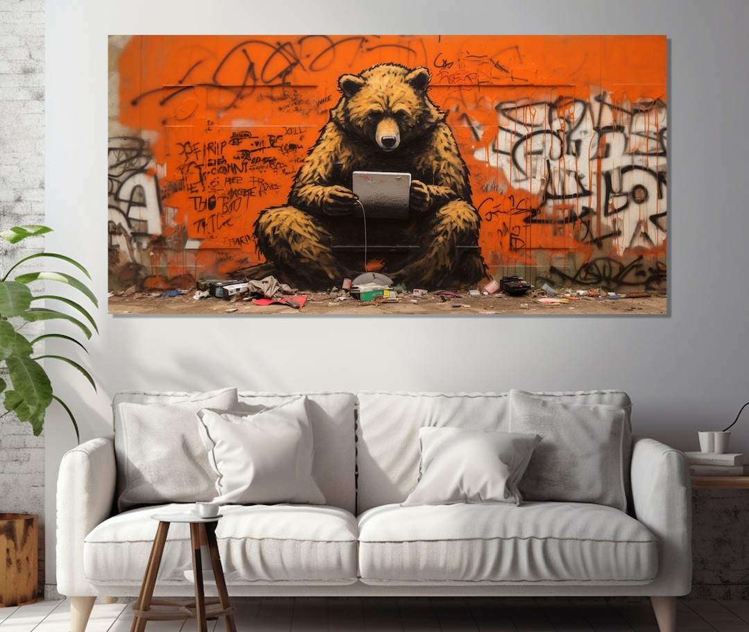 Abstract Bear Graffiti Canvas Print, Bear Street Art Canvas, Animals ...
