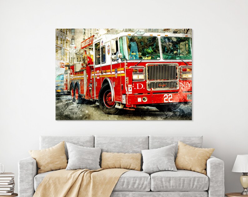 Firetruck Canvas Print Fireman Wall Art Fireman Gift - Etsy