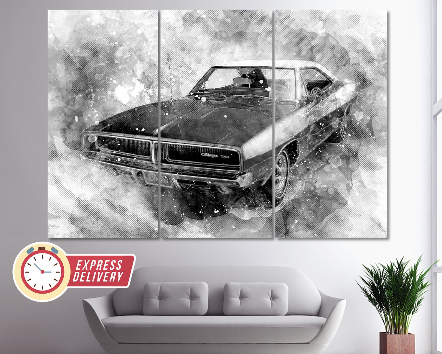 Vintage Dodge Charger Canvas Print, Muscle Car Wall Art, Charger Canvas ...