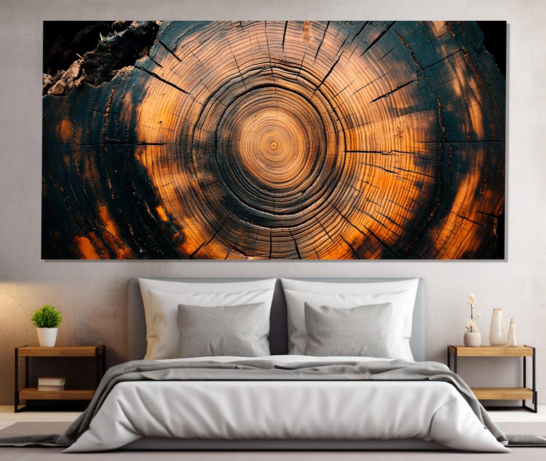 Tree Trunk Canvas Print, Tree Texture Painting, Tree Rings Canvas Art ...