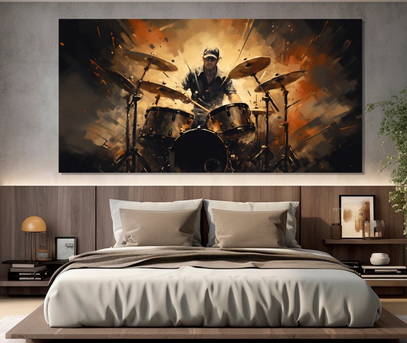 Abstract Drummer Canvas Print, Drums Wall Art, Rock Bar Wall Decor ...
