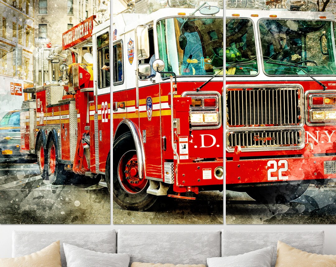 Firetruck Canvas Print, Fireman Wall Art, Fireman Gift, Fireman Canvas ...