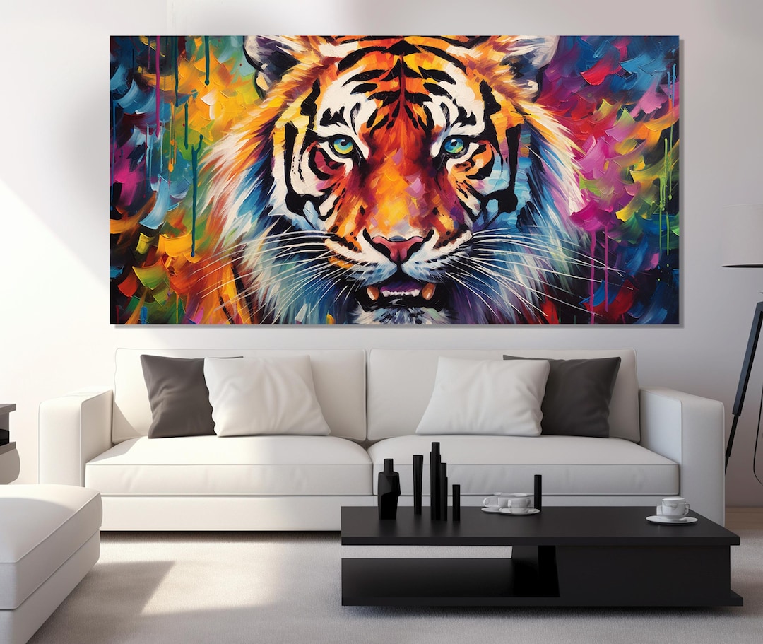 Colorful Tiger Painting Printed on Canvas, Majestic Tiger Poster ...