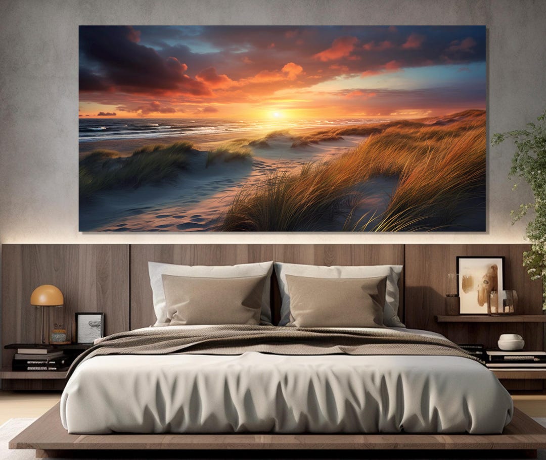 Toile de bord de mer sur la plage au coucher du soleil, peinture sur ...