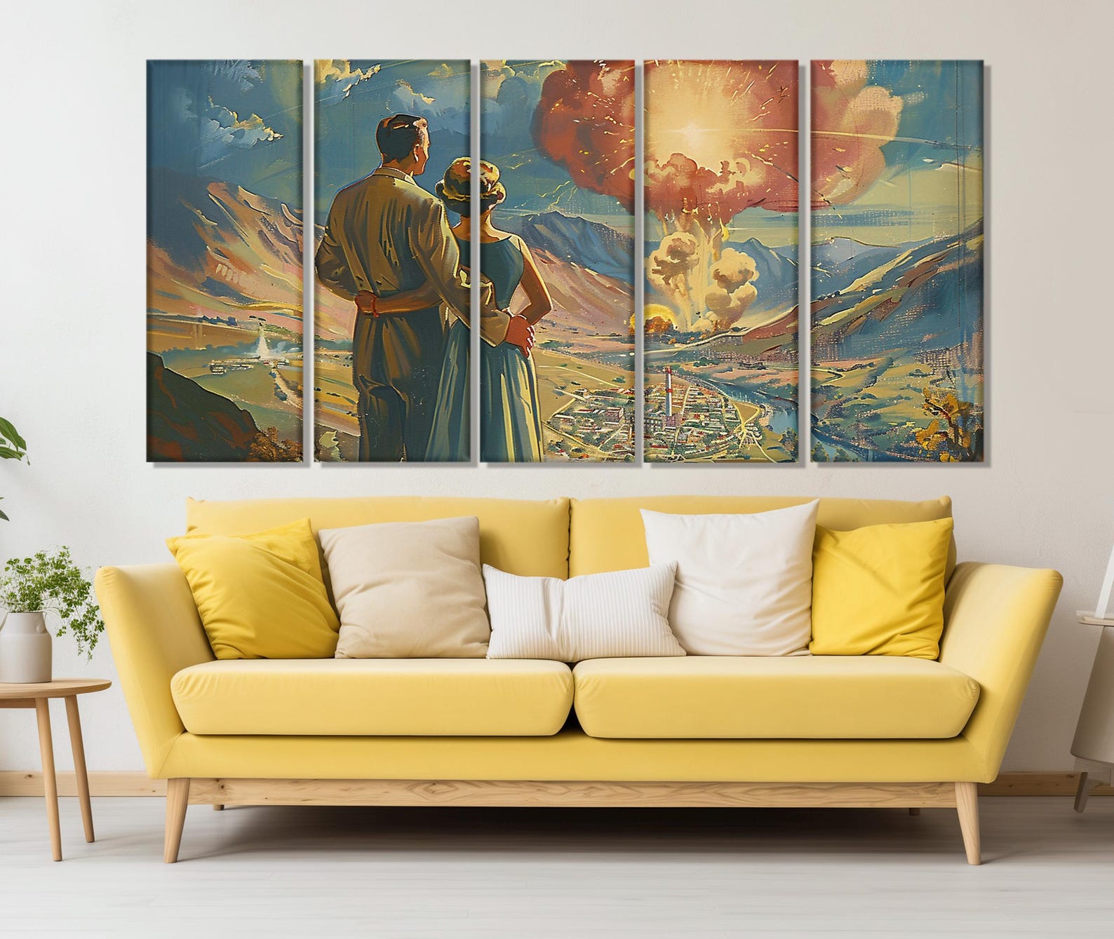 Couple Watching End of the World Retro Poster, Nuclear Explosion Canvas ...