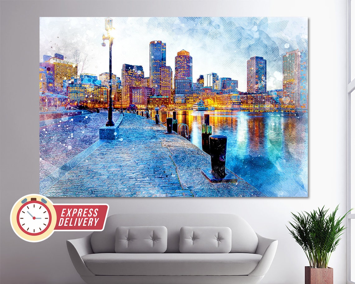 Boston Skyline, Boston Canvas Print, Boston Painting, Boston Wall Art ...