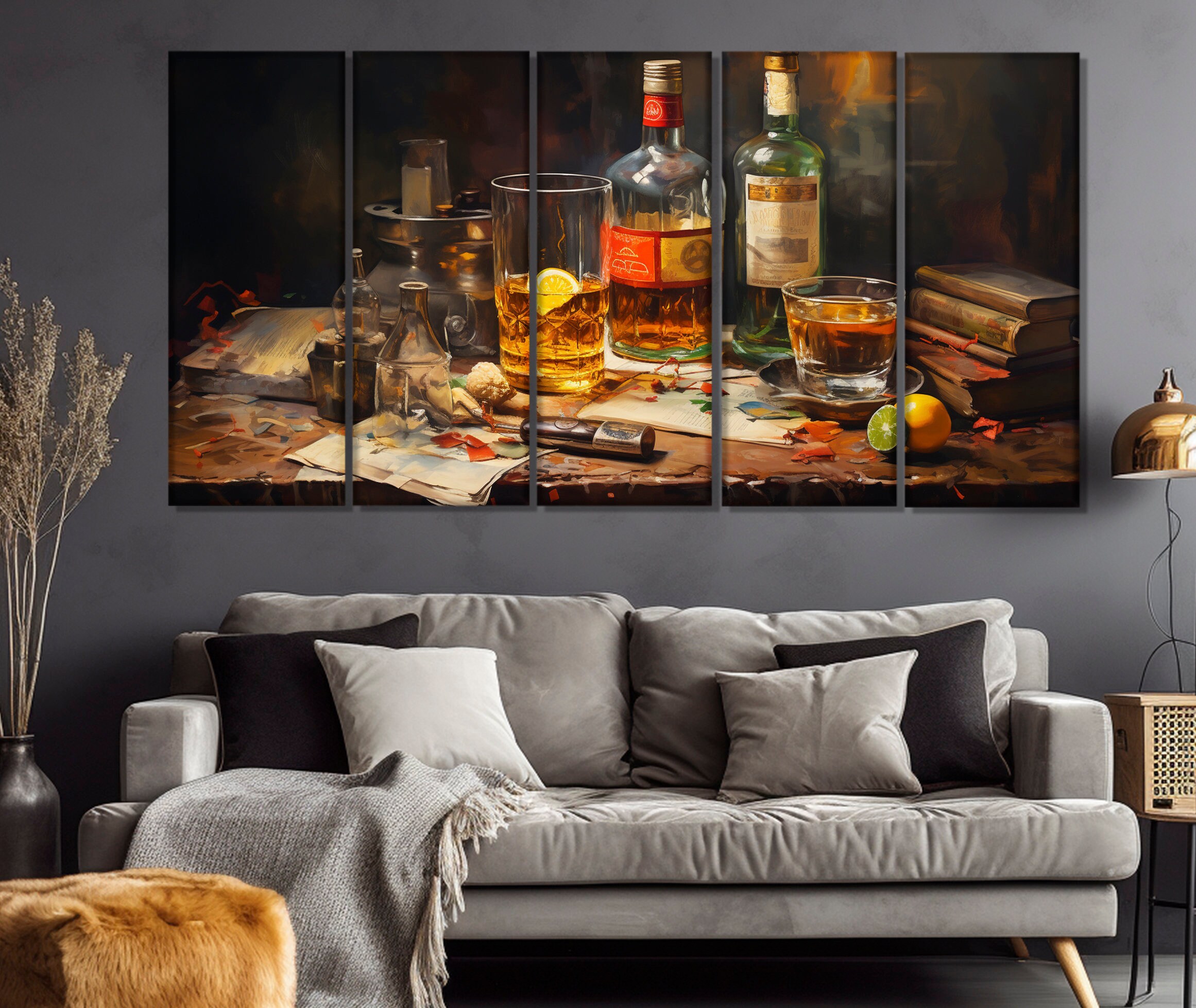 Alcohol Still Life Painting Printed on Canvas, Whiskey Canvas Print ...