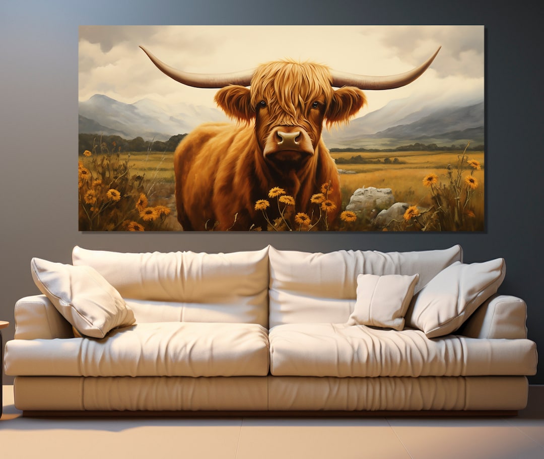 Large Highland Cow Canvas Print, Farmhouse Wall Decor, Farmer Gift, Cow ...