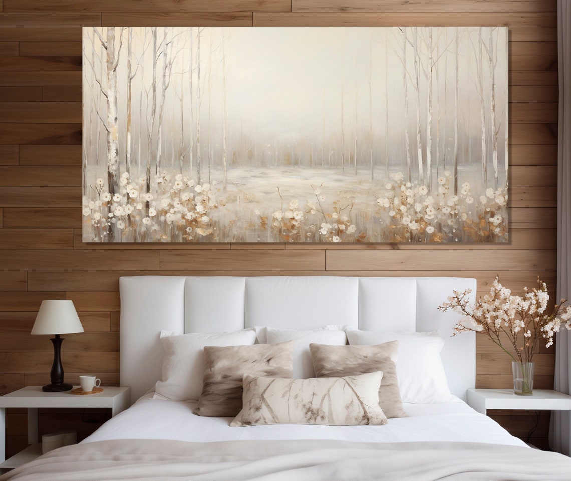Soft Tones Forest Painting Printed on Canvas, Birch Grove Canvas Print ...