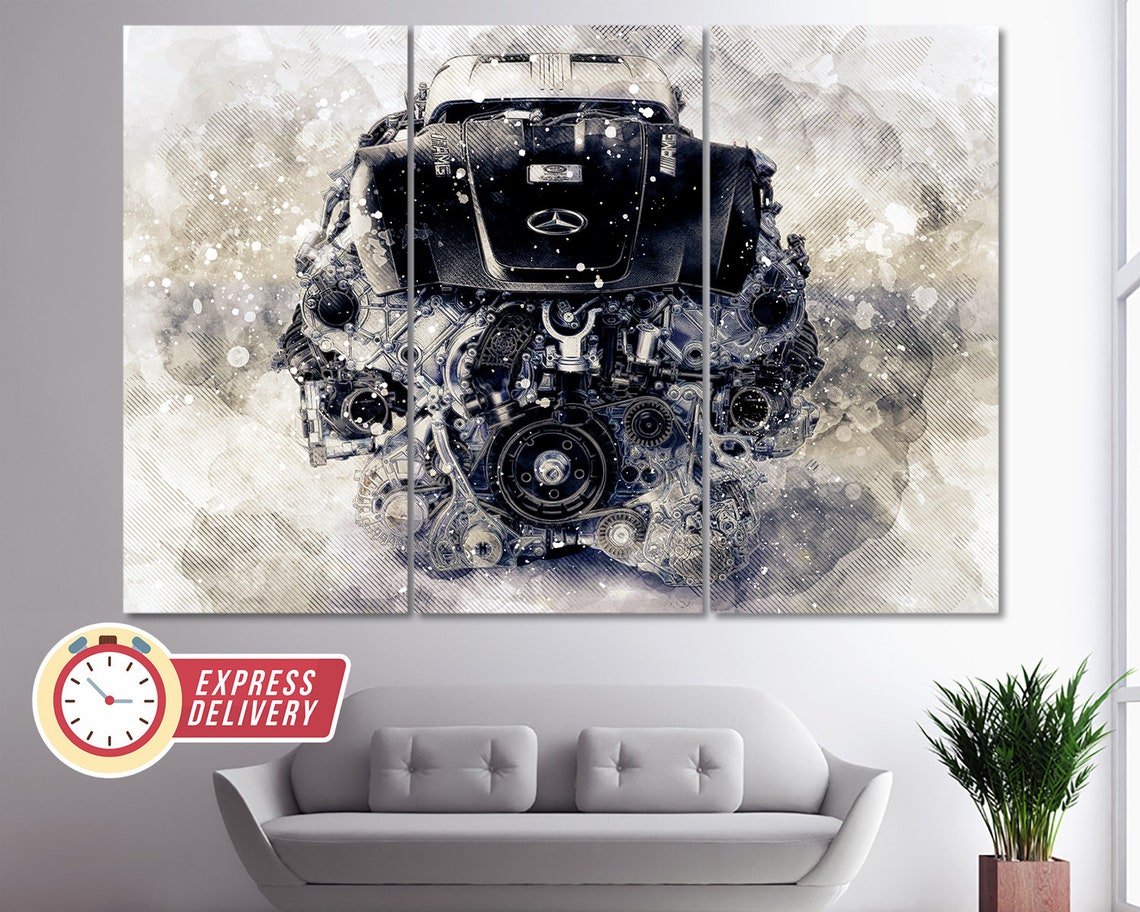 AMG Biturbo V8 Engine Canvas Art, Mechanic Gift, Car Service Decor ...
