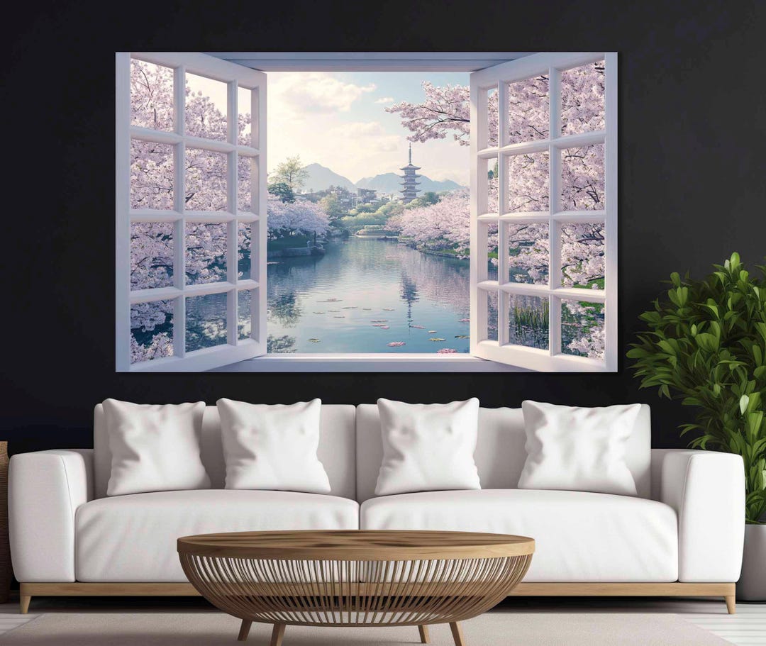 Sakura in Kyoto Garden View From Open Window Canvas Print, Kyoto ...