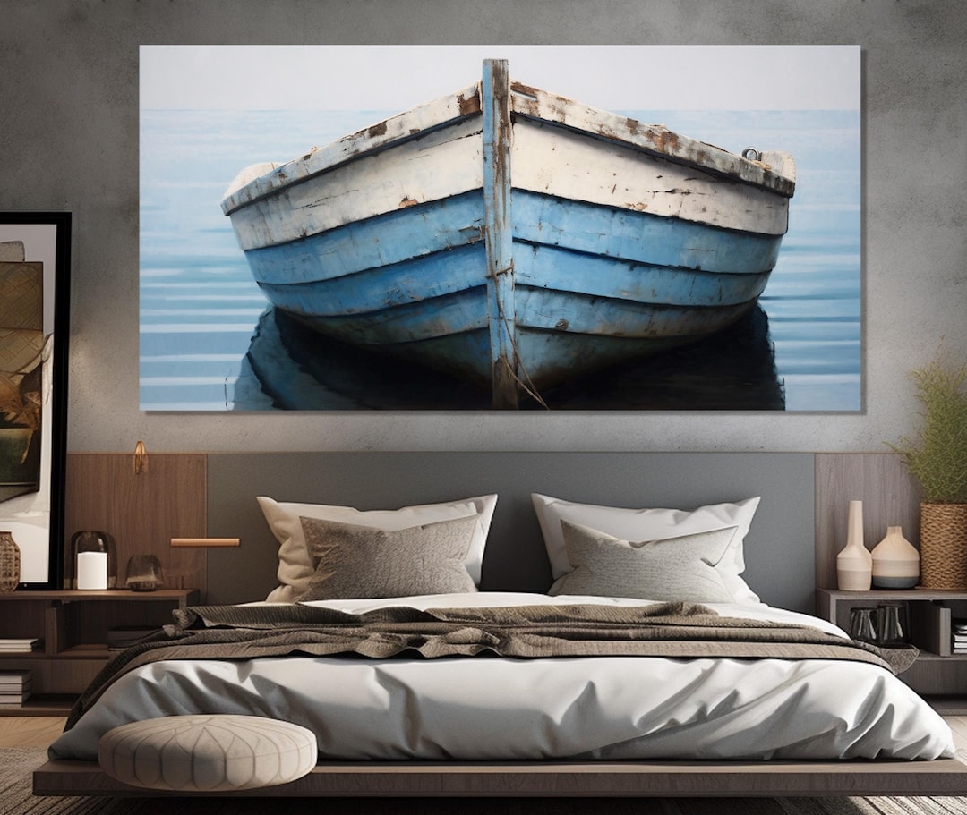 Old Wooden Fishing Boat Canvas Print, Minimalist Boat Painting ...