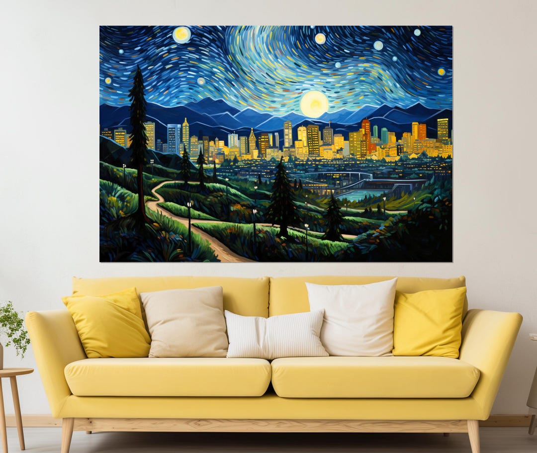 Abstract Los Angeles Canvas Print in Van Gogh Starry Night Style, Los ...