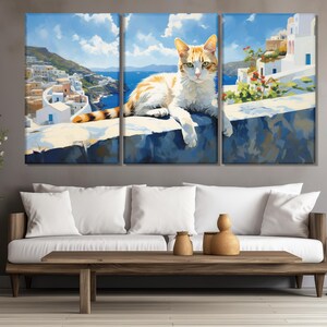 Majestic Calico Cat on Greek Island Canvas Print, Cats Wall Art, Greece ...