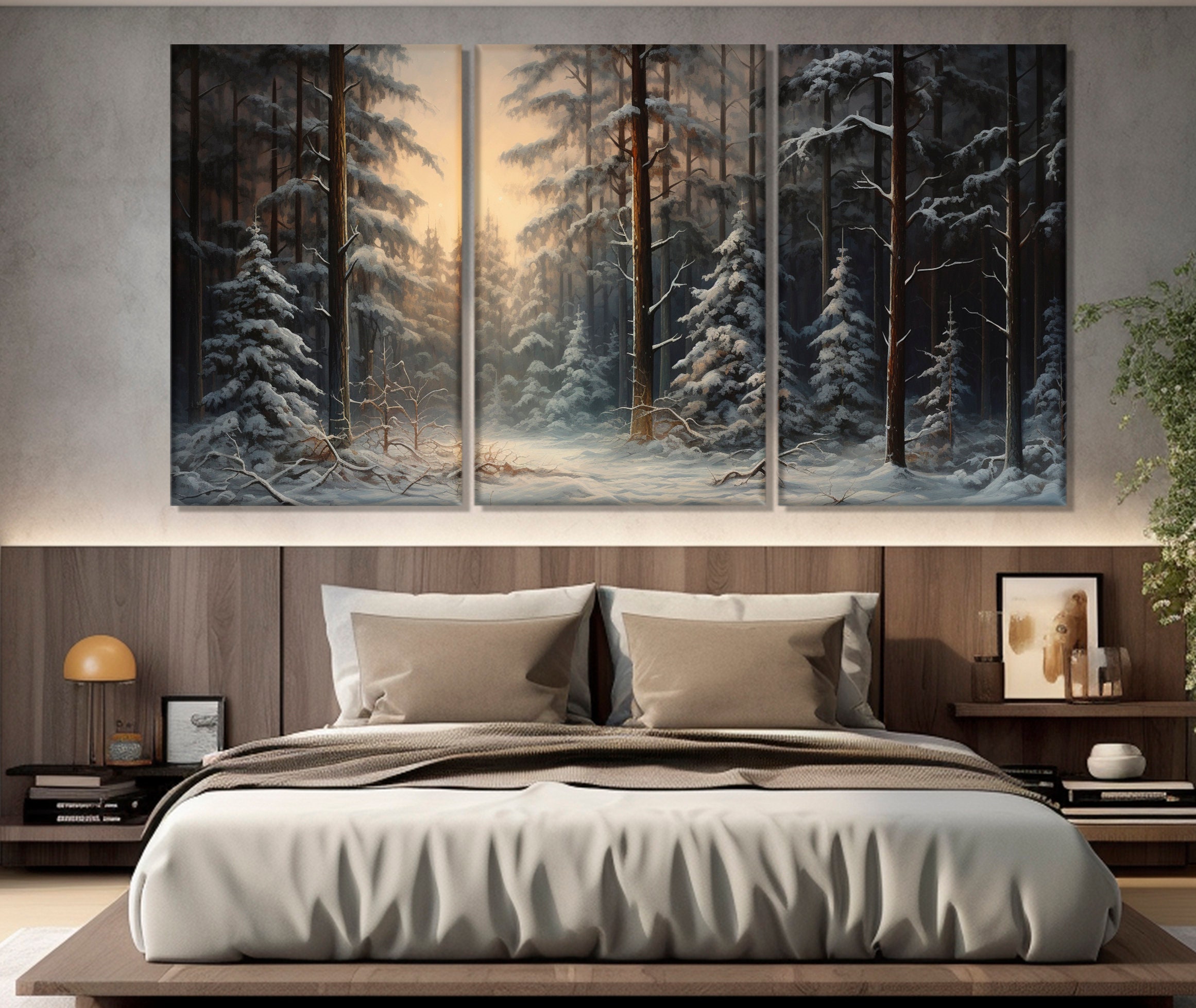 Mystic Winter Forest Painting Printed on Canvas, Large Forest Canvas ...
