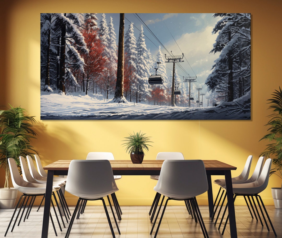Ski Resort Painting Printed on Canvas, Winter Wall Art, Ski Lift ...
