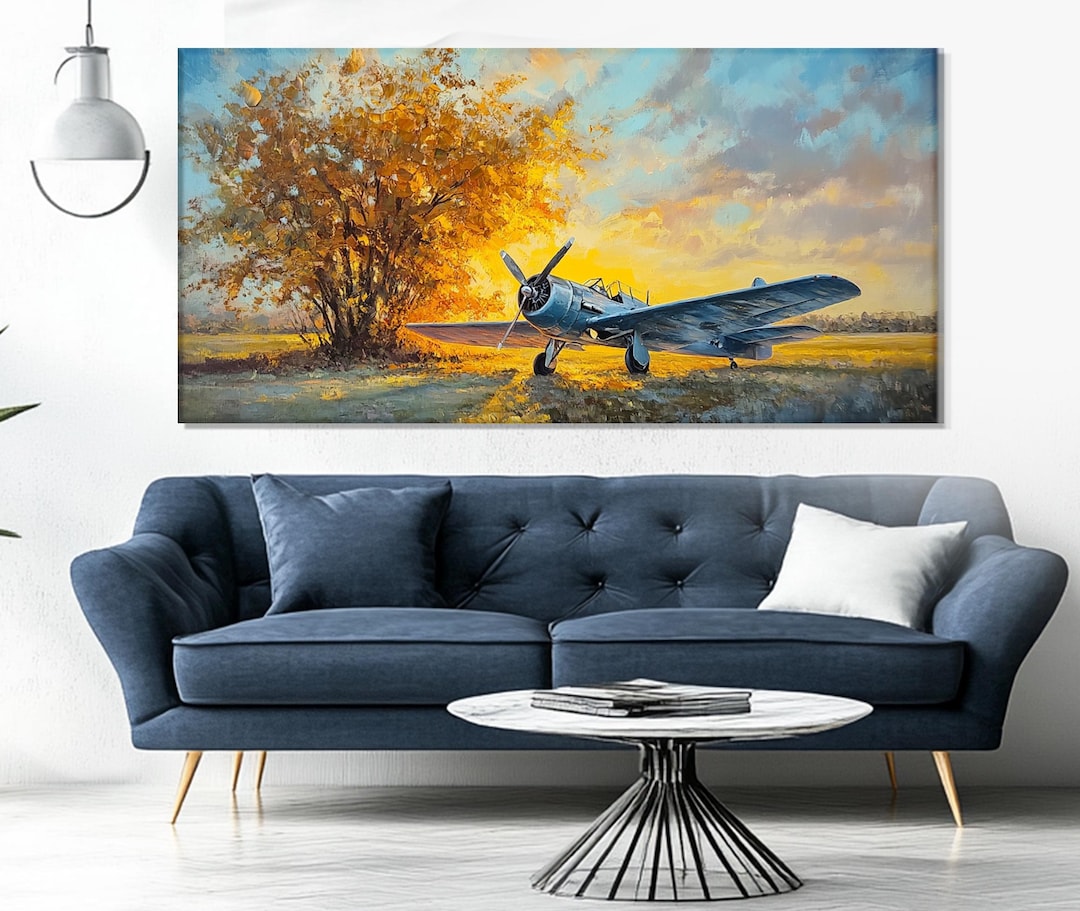 Vintage Plane on Sunset Canvas Print, Retro Aircraft Poster, Aviation ...