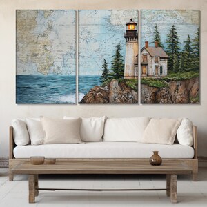 Old Lighthouse on Retro Map Background Canvas Print, Sailor Gift ...