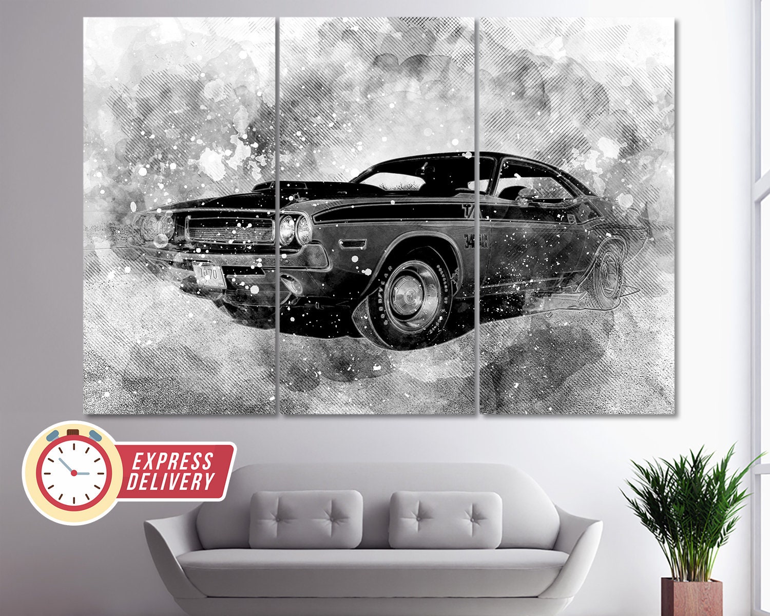 Vintage Dodge Challenger Canvas Print, Muscle Car Wall Art, Challenger ...