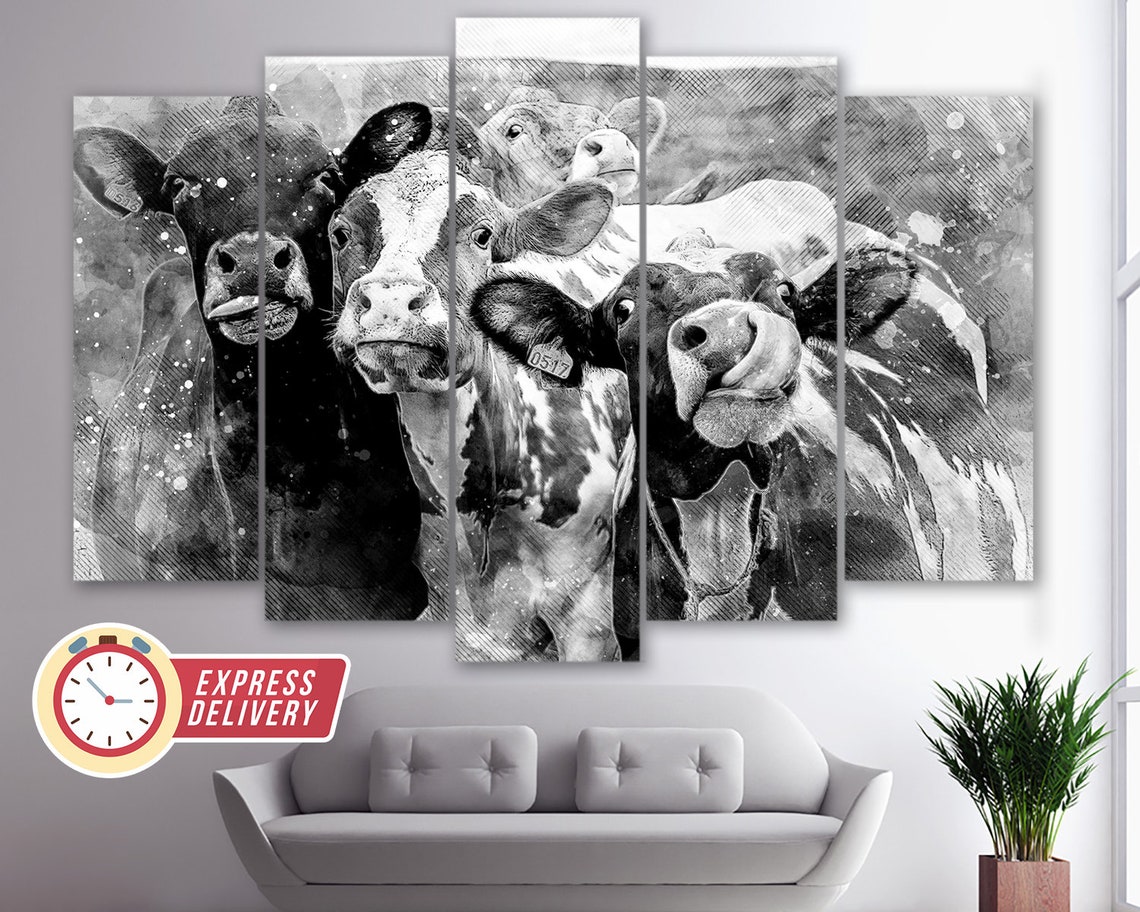 Abstract Cows Canvas Print, Cows Paintings, Cows Print, Cute Cows Print ...