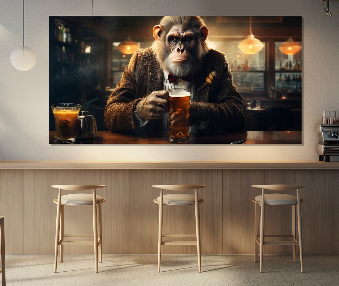 Old Monkey Gentleman in Suit With a Glass of Beer Canvas Print ...