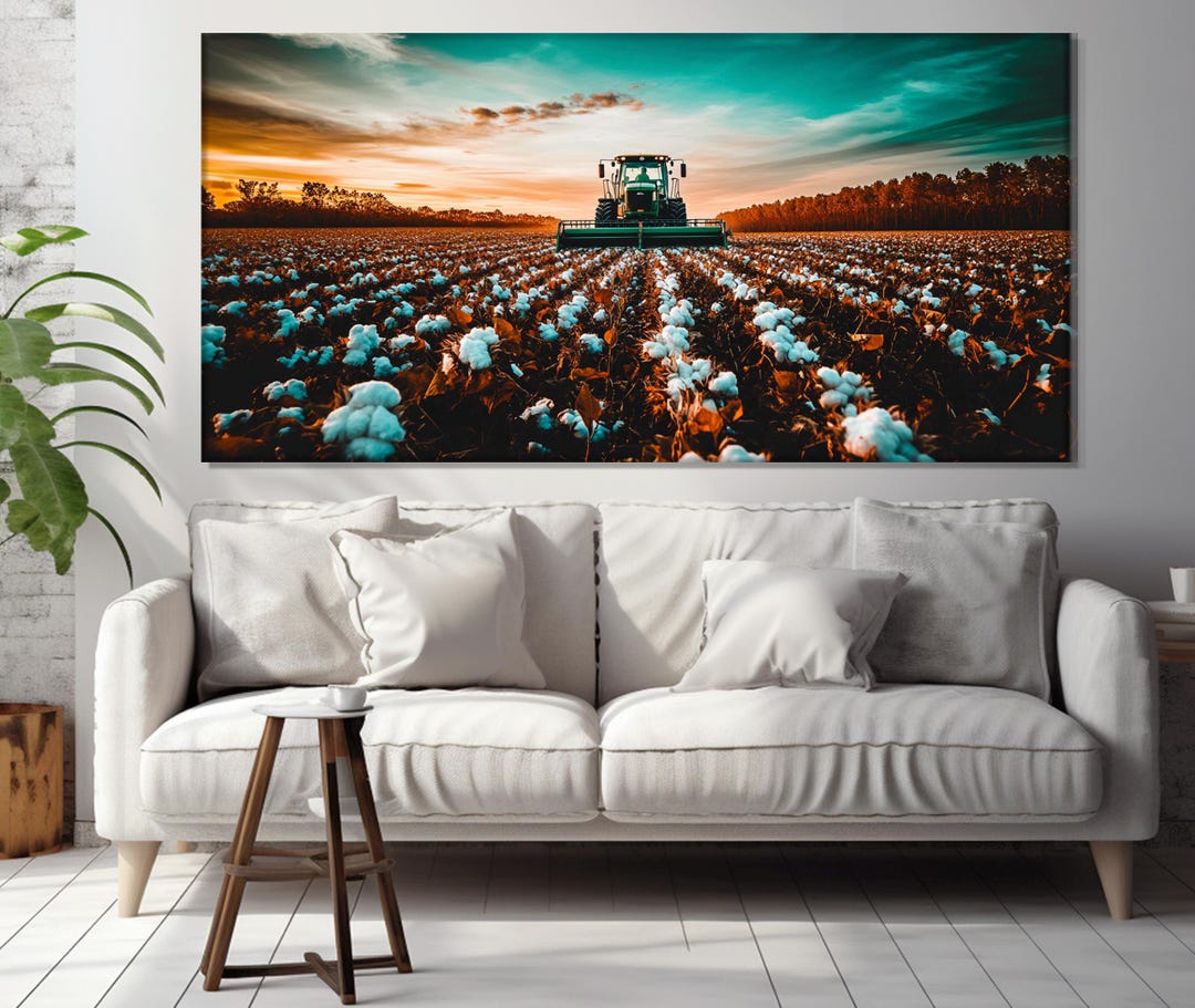 Scenic Cotton Field Canvas Print, Cotton Plantation Painting, Cotton ...