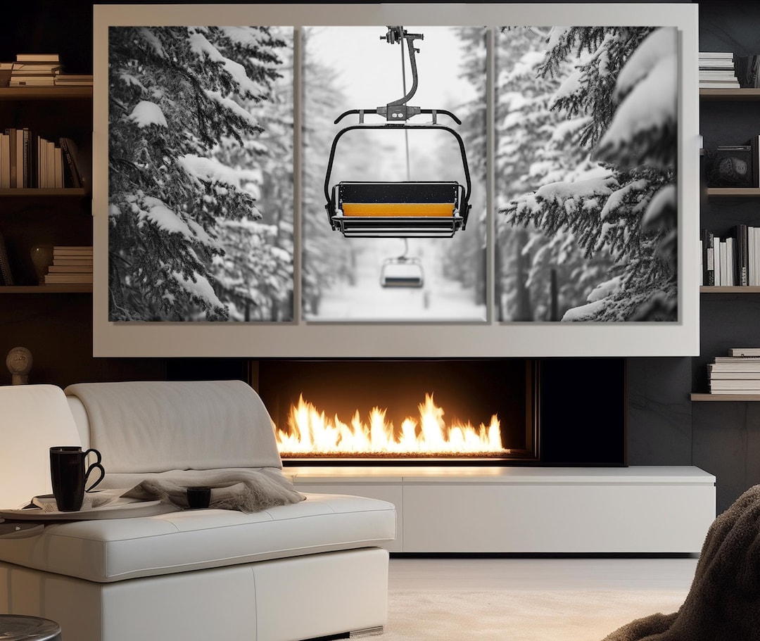 Ski Chair Lift Canvas Print, Winter Resort Wall Decor, Snowy Winter ...