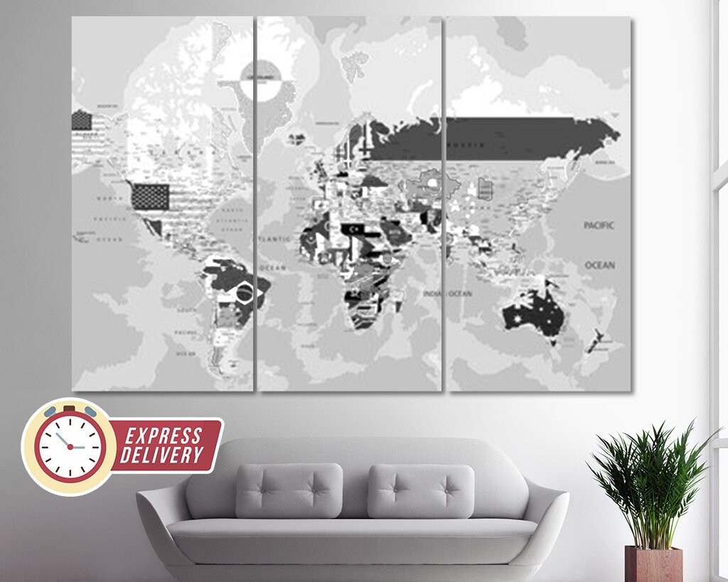 Modern Style World Map Made From Country Flags Canvas Print | Etsy