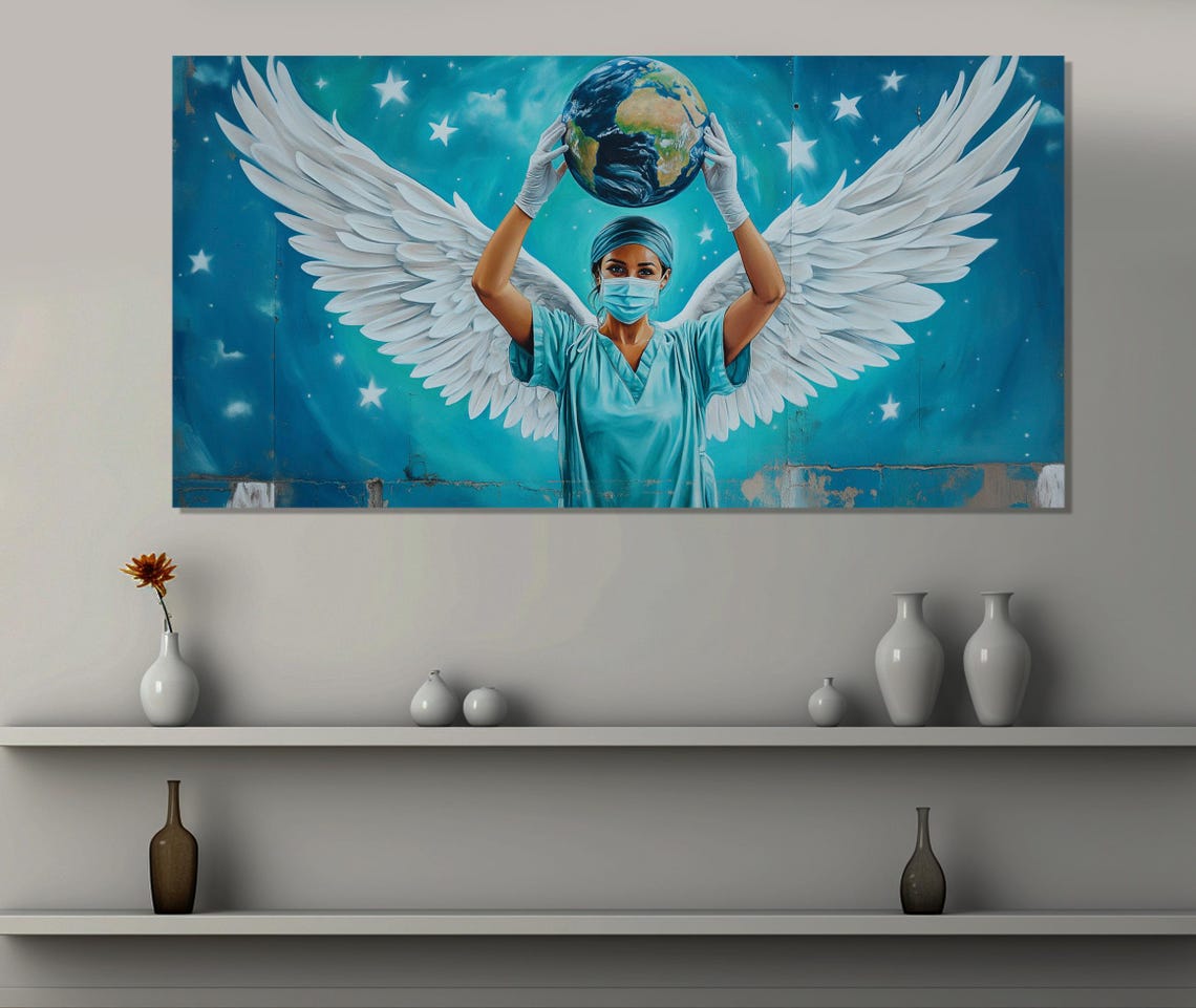 Doctor With Angel Wings Canvas Print, Nurse Painting, Medical Wall Art ...